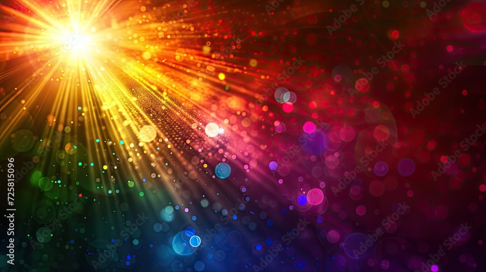 Abstract solar explosion, digital flare, and rainbow glare on a black ...