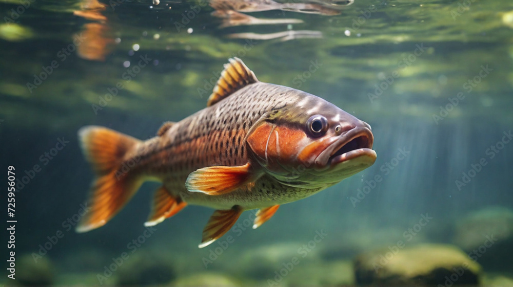 Underwater majestic view of huchen (Hucho hucho) also known as Danube ...