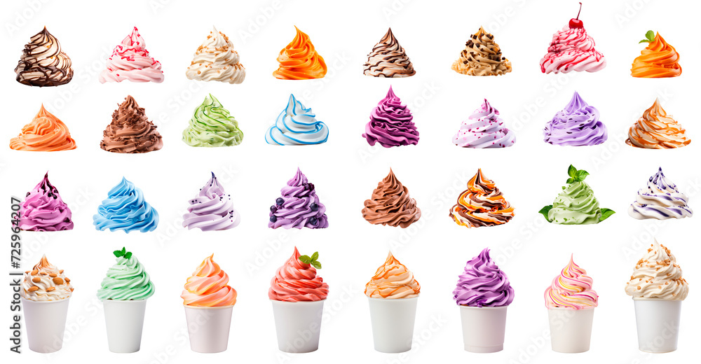 Big set Assorted Soft Serve Ice Cream Swirls. Summer clip art.A chain ...