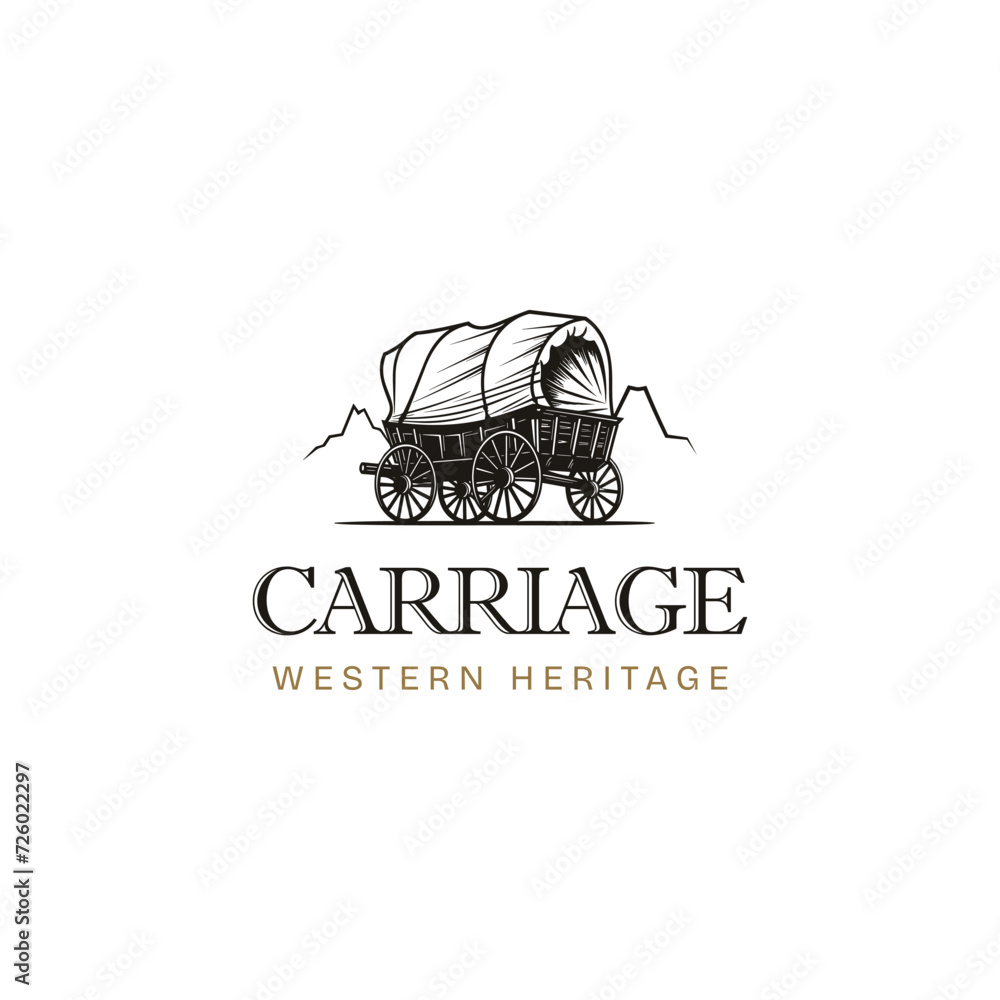 horse-drawn carriage logo icon vector,Silhouette carriage with horse ...