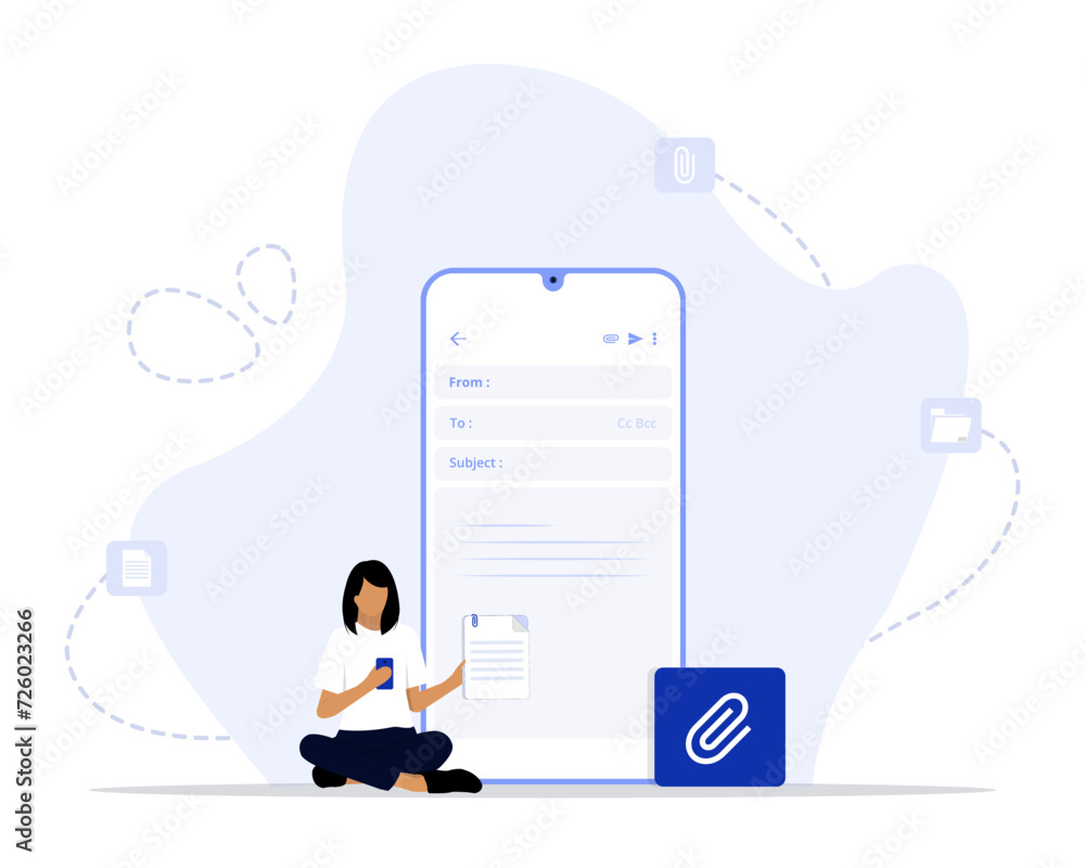 Attached files concept illustration. Suitable for landing page, ui, web, App intro card ...