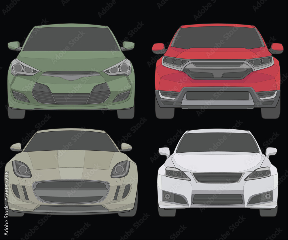 Set of front view Vector Illustration of Isolated highlight color car ...
