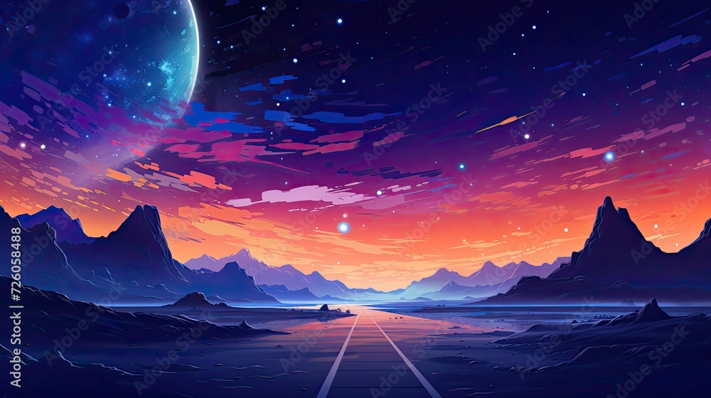 Beautiful Cosmic Scene, Crescent Moon in Sky Galaxy with Planets in the ...