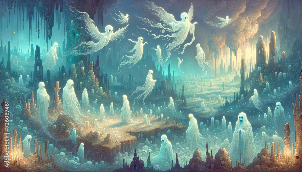 A detailed, whimsical, animated art style depiction of The Souls of the ...