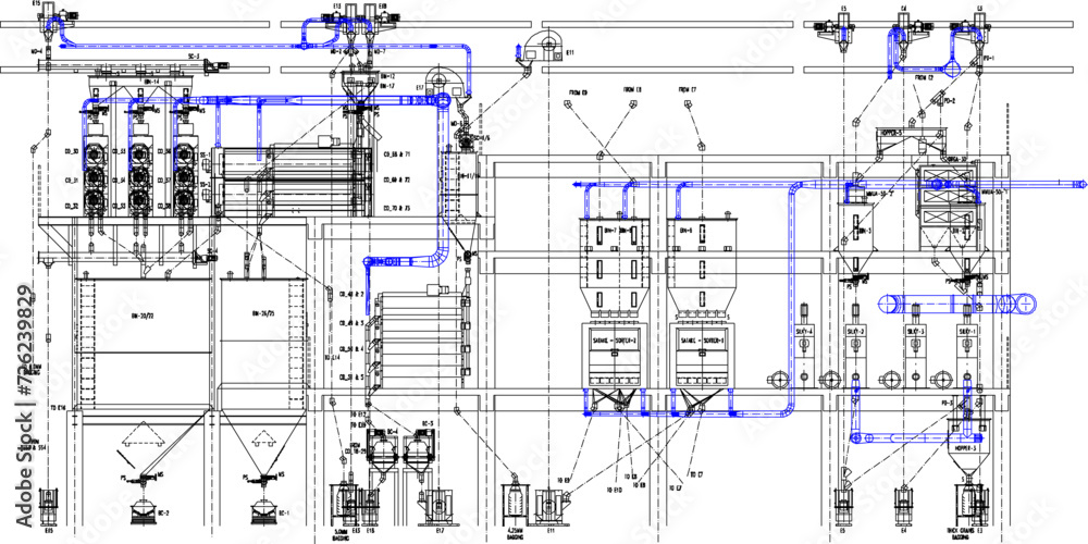 Vetor Vector sketch illustration of technical drawing design for ...