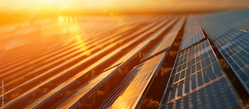 Arranged in rows, polycrystalline silicon solar cells in a solar power ...