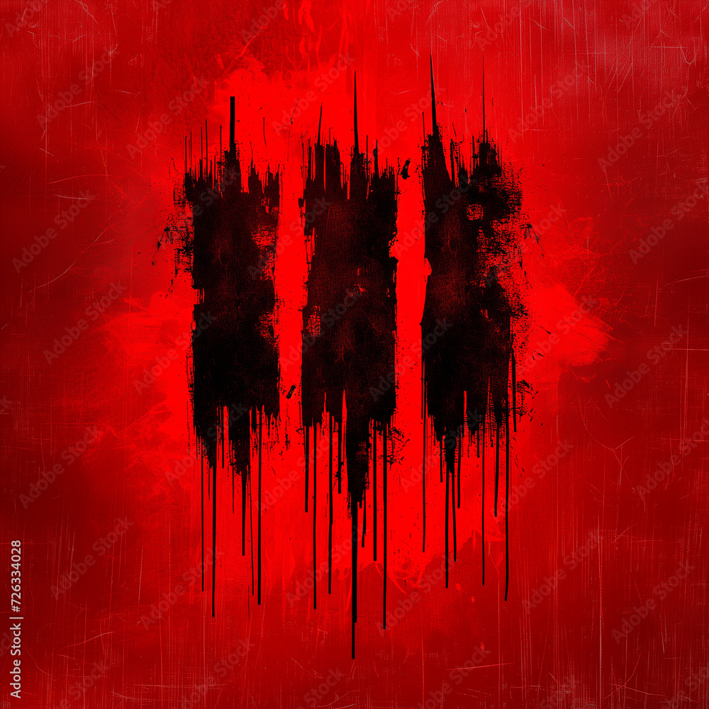 Black Roman numeral three spreads on a red background, 3 with stains ...
