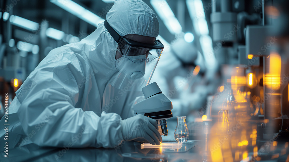 Group of Scientists wear Face Mask and PPE suit working in Lab while ...