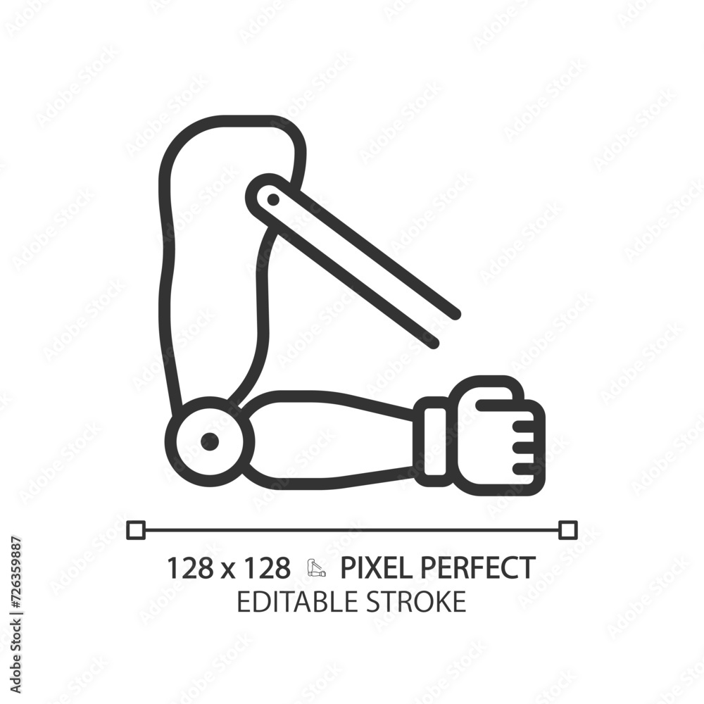 Transhumeral prosthetic arm linear icon. Biomedical engineering, bionic ...