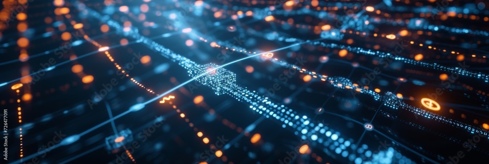 Banner showing a network of interconnected digital blocks, representing ...