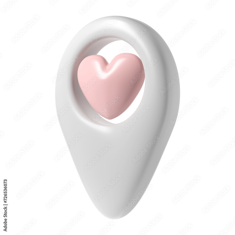 Map pointer 3d pin icon valentine. White geotag location point with ...