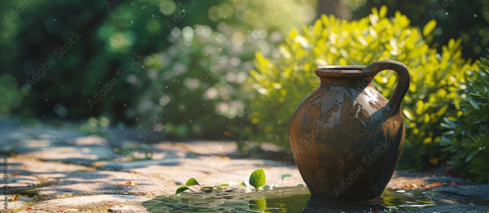 sunny day, back yard, cement water jug for rainwater bath Stock Photo ...
