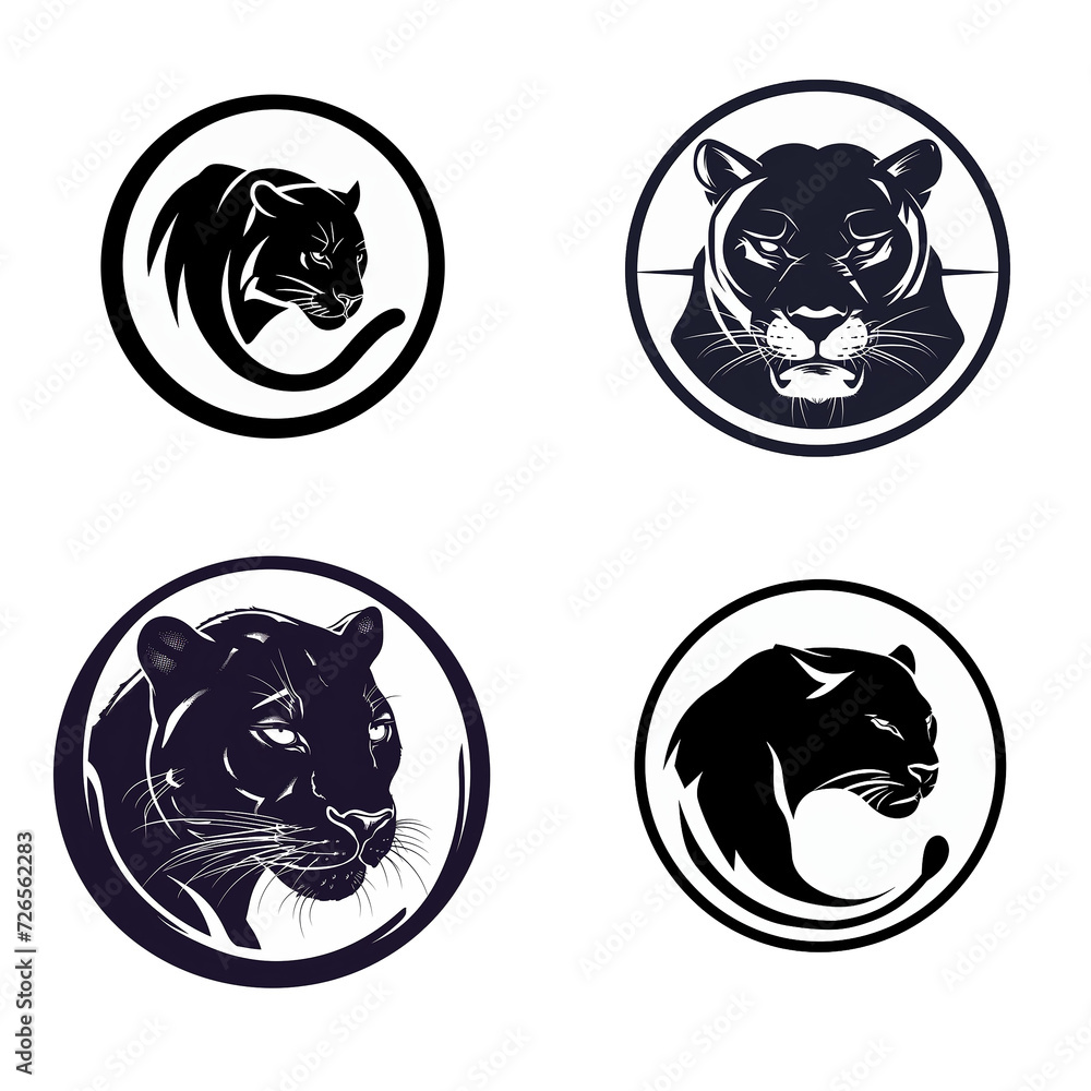 Black panther logo in circle. Collection of leopard logos on ...
