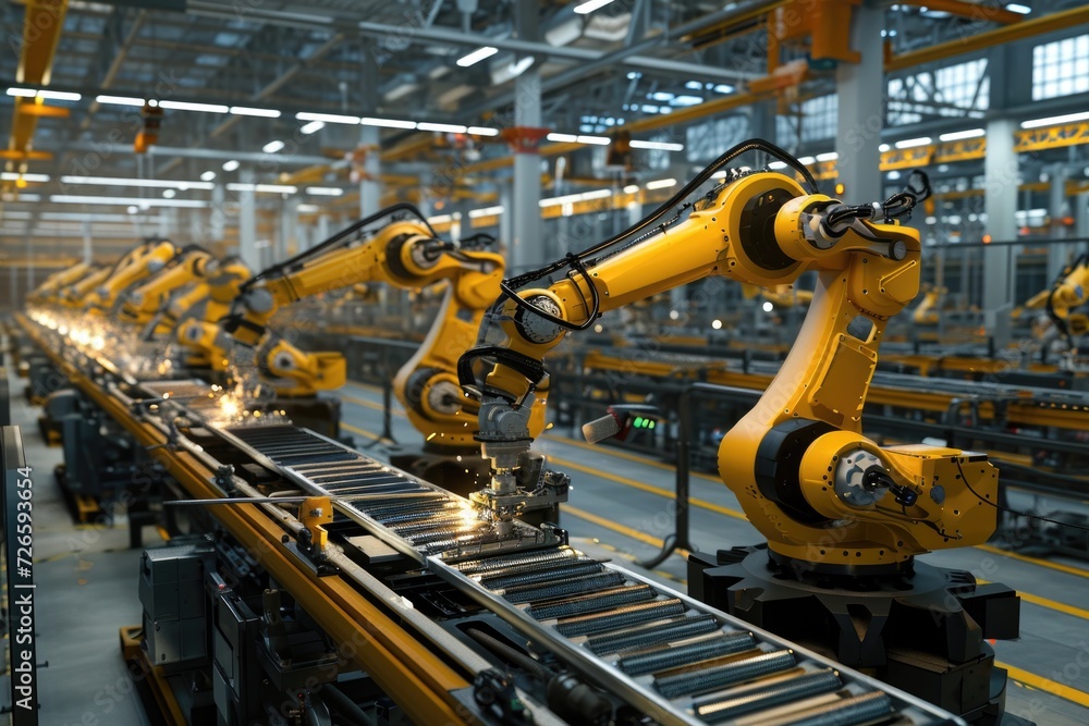 Automated assembly line for green energy electric vehicles. Stock Photo ...