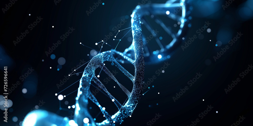 DNA molecule, magnified, with a focus on the double helix structure ...