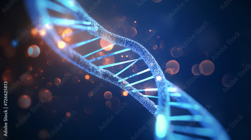 3D rendering genetic diagram of human DNA under microscope Stock ...