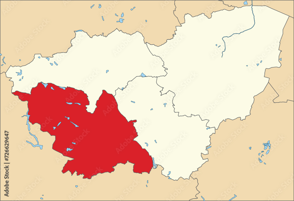 Red flat blank highlighted location map of the METROPOLITAN BOROUGH AND ...