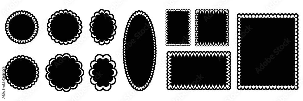 Scallop edge frames border set. Scallop edge square shape silhouette ...