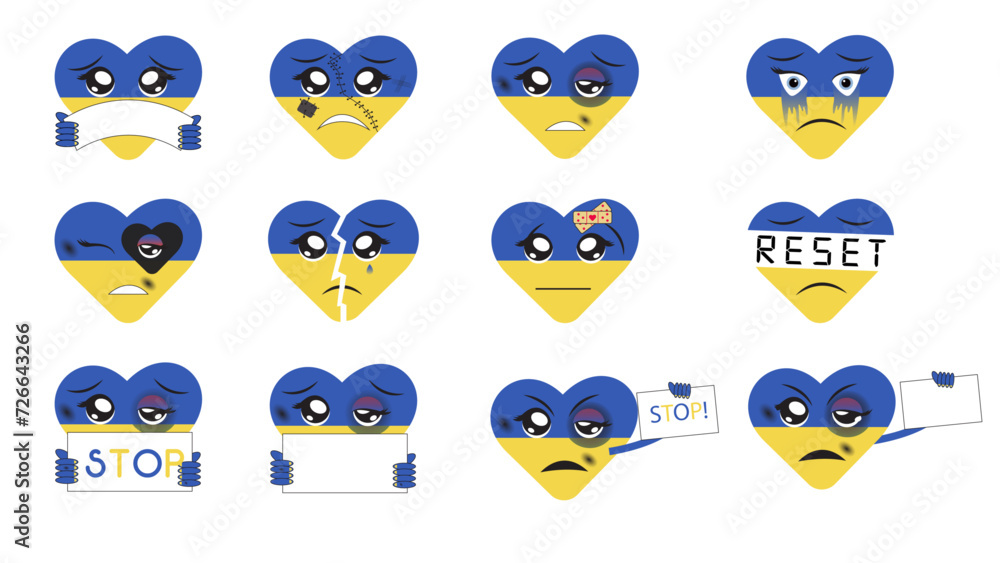 Image vectorielle Stock heart emoji ukraine flag, ukraine flag, injured ...