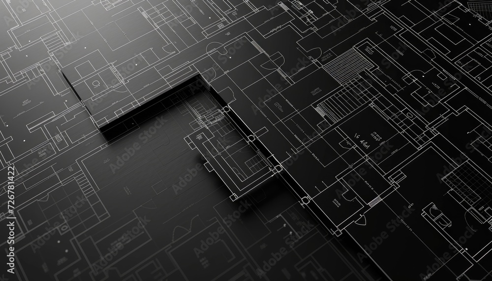 Abstract black architecture plans background from above, building ...