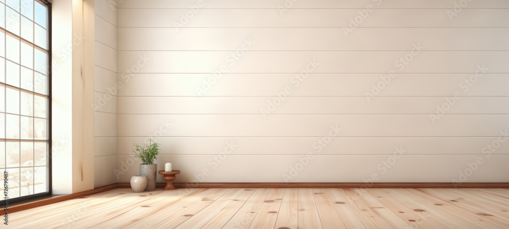 Extra wide white neutral and beige virtual empty interior room ...