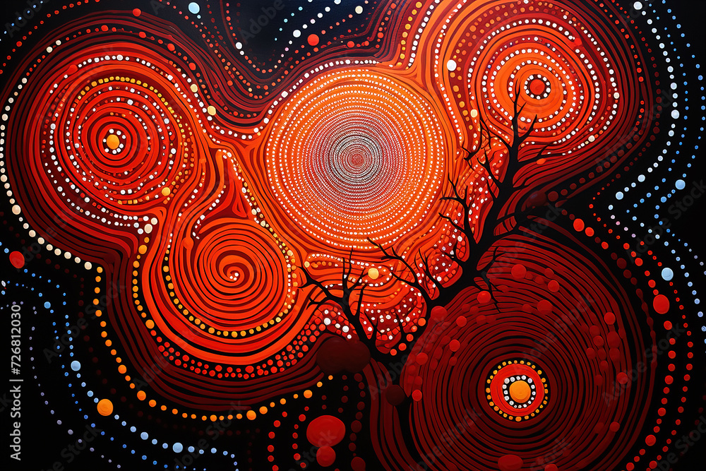 Australian Aboriginal dot painting style art dreaming background in ...