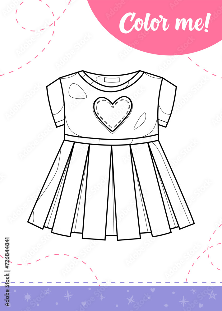 Coloring page for kids with cute baby girl dress. A printable worksheet ...
