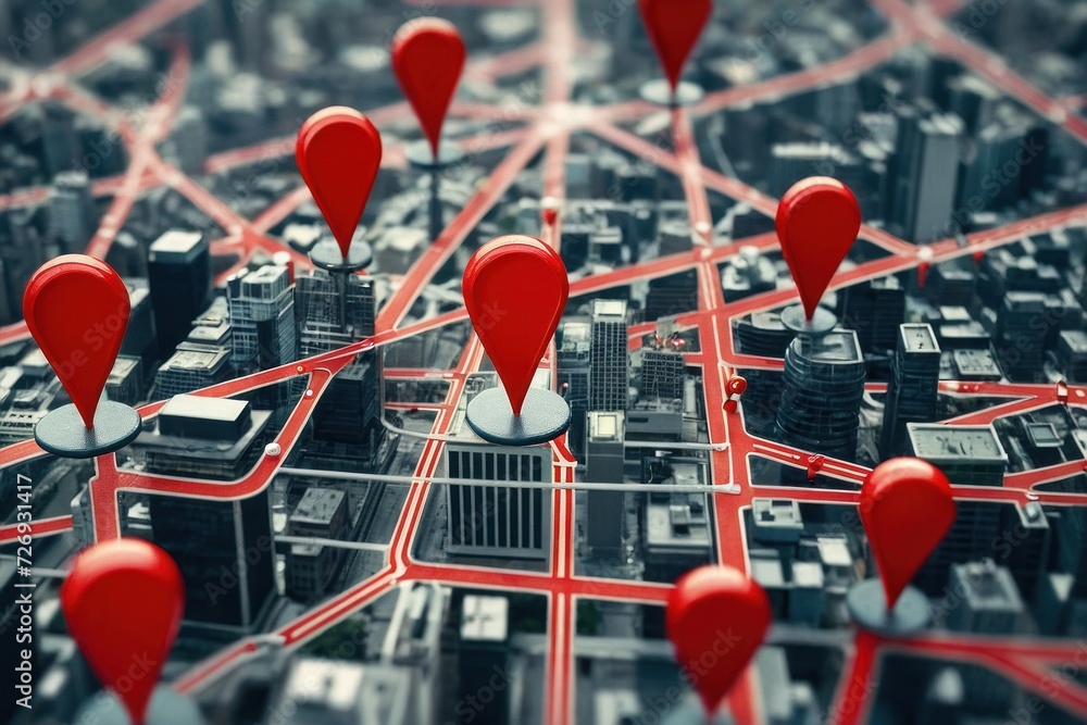 Stock-Illustration „City map with symbols shown Red location on the air ...