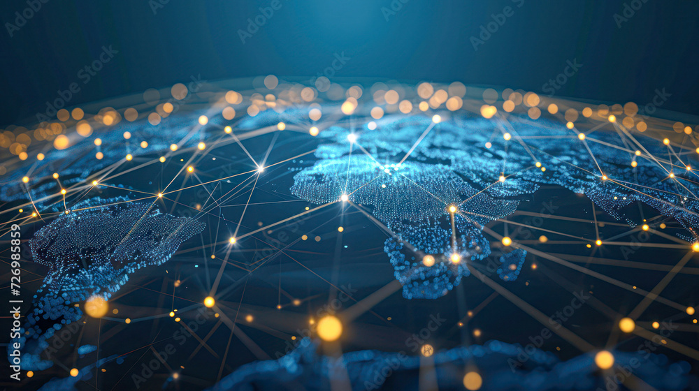 Digital representation of a global network with interconnected nodes ...