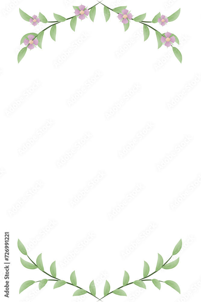 Frame from beautiful watercolor flowers and leaves branches. It may be ...