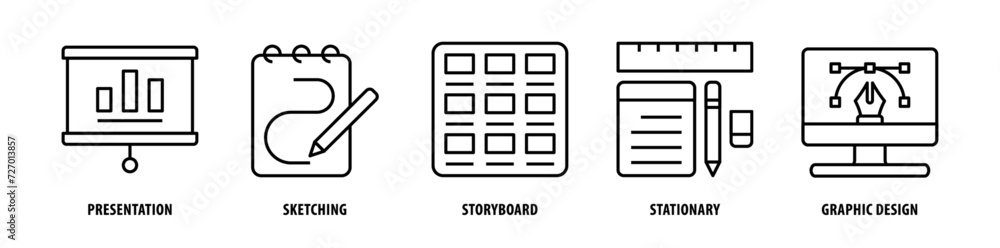 Set of Graphic Design, Stationary, Storyboard, Sketching, Presentation ...