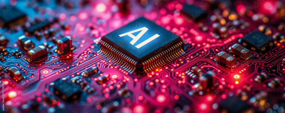 AI on motherboard CPU chip, Technology AI on microprocessor, Artificial intelligence machine ...