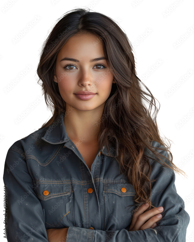 Half body portrait of a smiling farmer young thailand woman wearing a ...