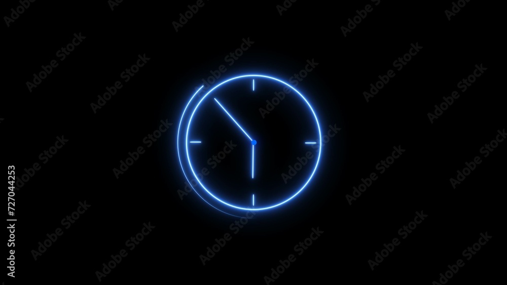 Clock icon neon light 24 Hour Day Fast Speed. Royal blue circle digital ...