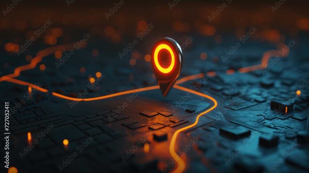 Location pin icon on earth city urban map indicating the location and direction, Orange geopin ...