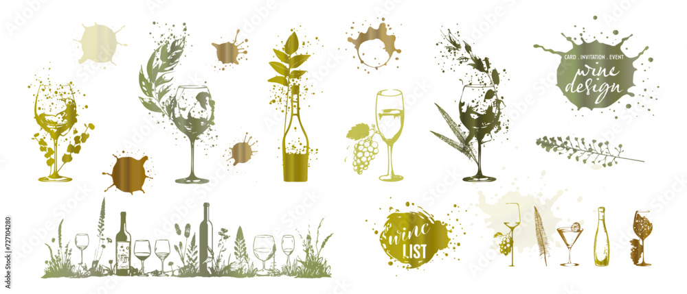 Colorful wine designs - Collection of wine glasses. Sketch vector ...