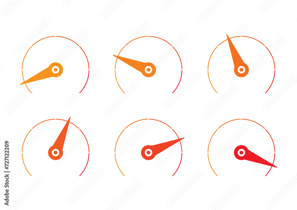 red, orange speedometer set. six step speedometer. speedometer concept ...