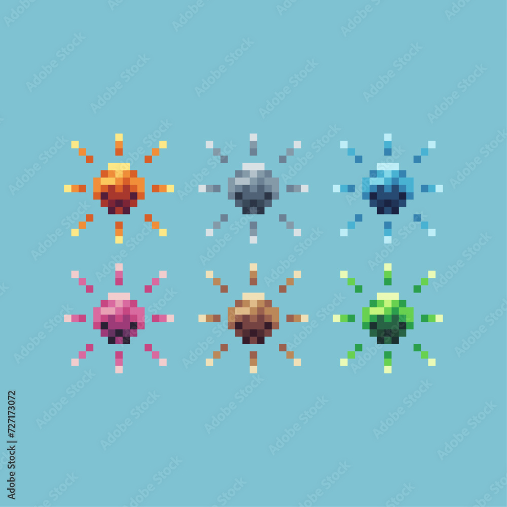 Pixel art sets icon of sun rise logo variation color.Sunny day icon on ...