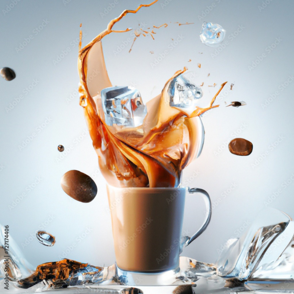 coffee with splash beans on crystal ice a white background 12 Stock ...