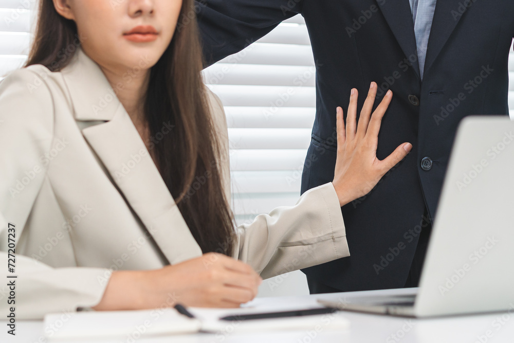 Photo Stock Unhappy, disgusted asian young employee, business woman ...