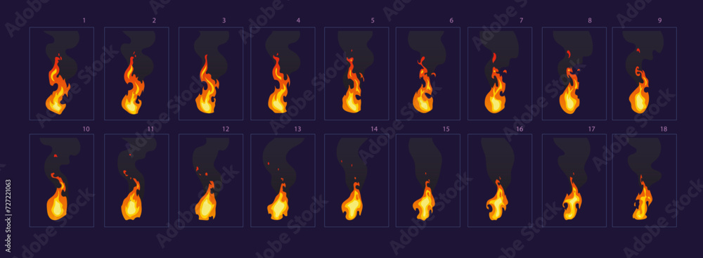 Fire explosion animation. Fire explode effect for animation, sprite sheet for game, cartoon or ...
