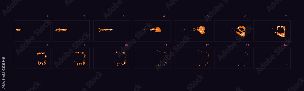 Fire explosion animation during the shot with the machine. Burst effect ...