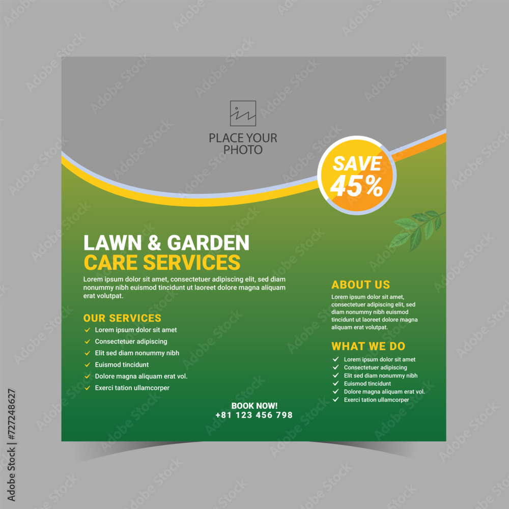Lawn or gardening service social media post and web banner template ...
