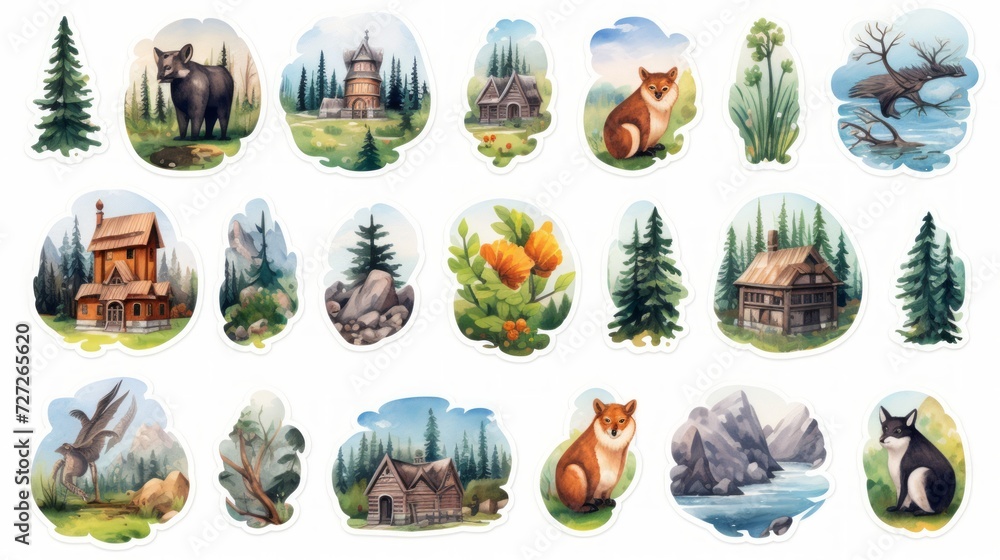 Cottagepunk-inspired digital stickers illustrating wildlife ...