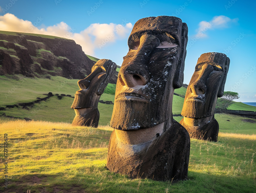 "The Moai statues on Easter Island: ancient and enigmatic stone figures shrouded in mystery ...