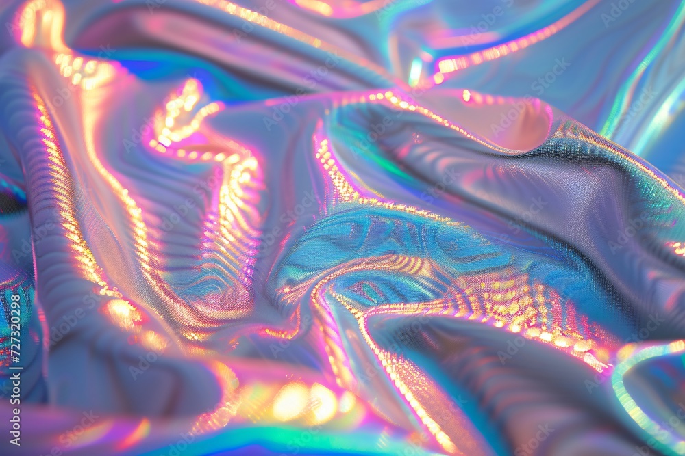 Iridescent holographic silk texture background. Synthwave, retrowave ...