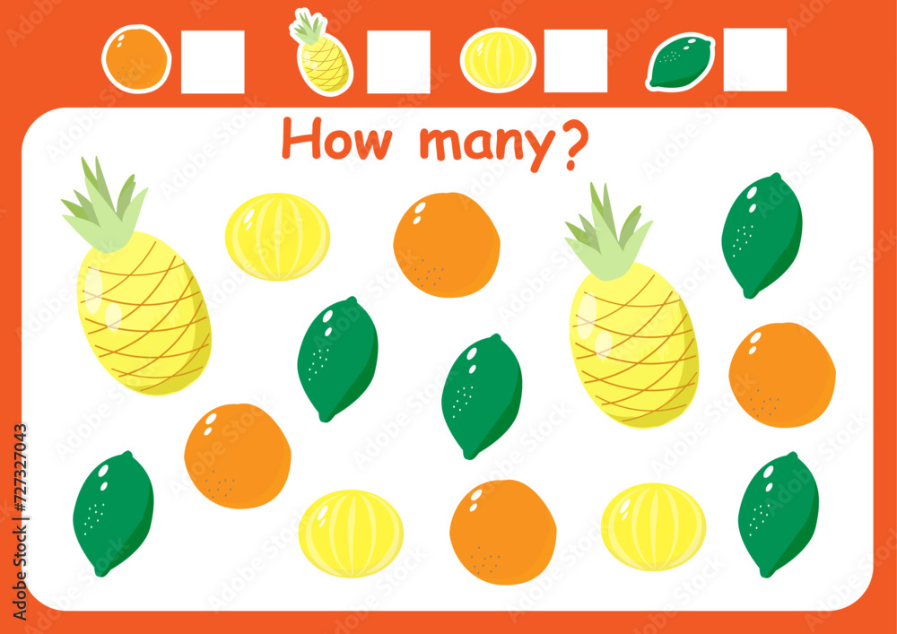 How many are there fruits and berry. Counting game for kids. Math ...