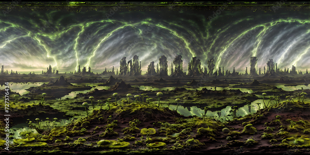 alien planet tree mountains Full 360 degrees seamless spherical ...