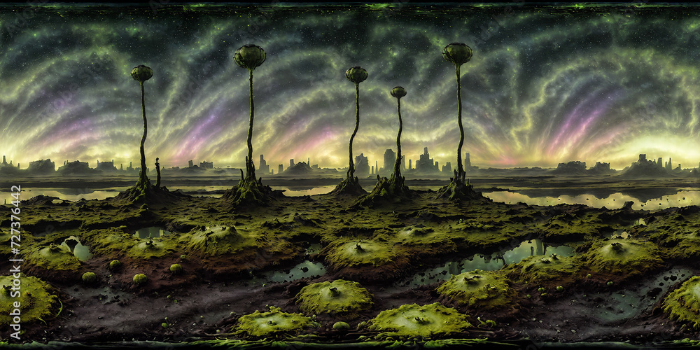 alien planet tree mountains Full 360 degrees seamless spherical ...