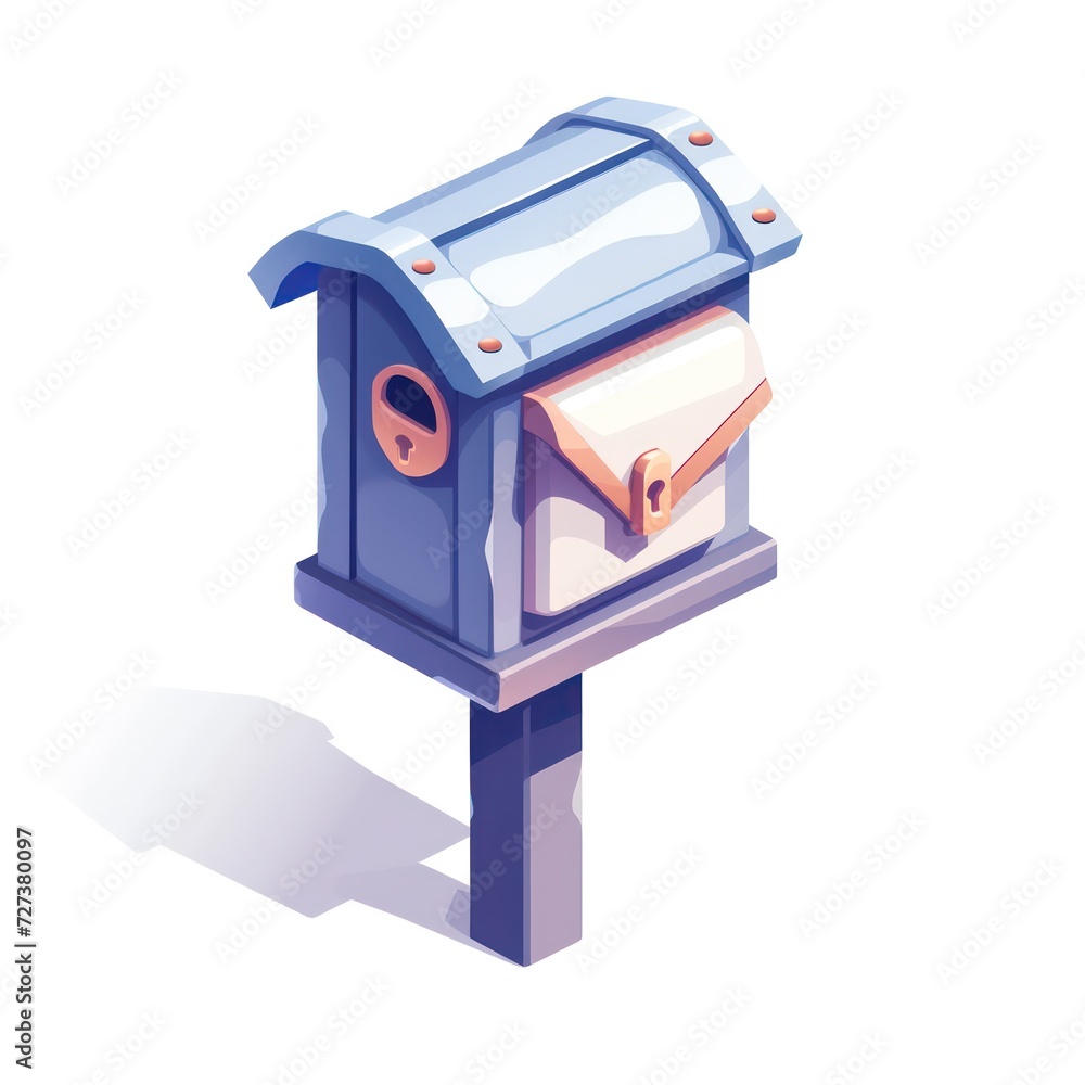 Mobile game map element: an isometric, low-poly-style mailbox with ...